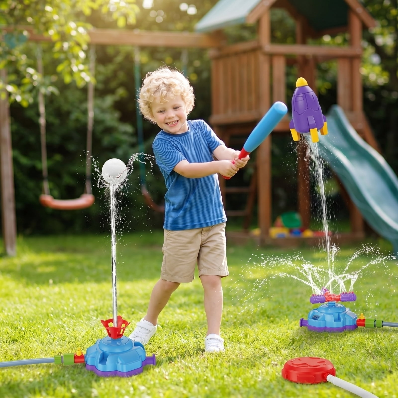 4-in-1 Water Sprinkler Baseball Toy, Water-Spraying Rocket Launch Game ...