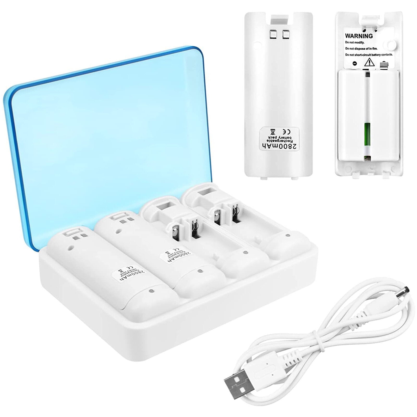 4-in-1 Wii Remote Charger, TechKen Charging Station with 4 Pack 2800mAh ...