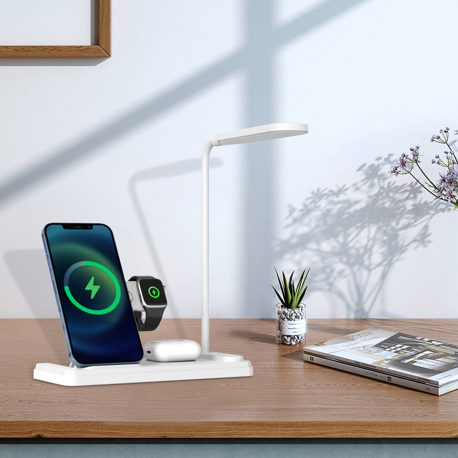 4-in-1 Wireless Charger Desk Lamp with 15W Fast Charging for Mobile ...