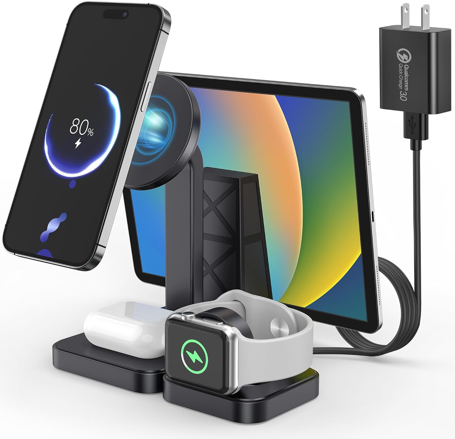 4 in 1 Wireless Charging Station Multiple Devices, Magnetic Fast Mag ...