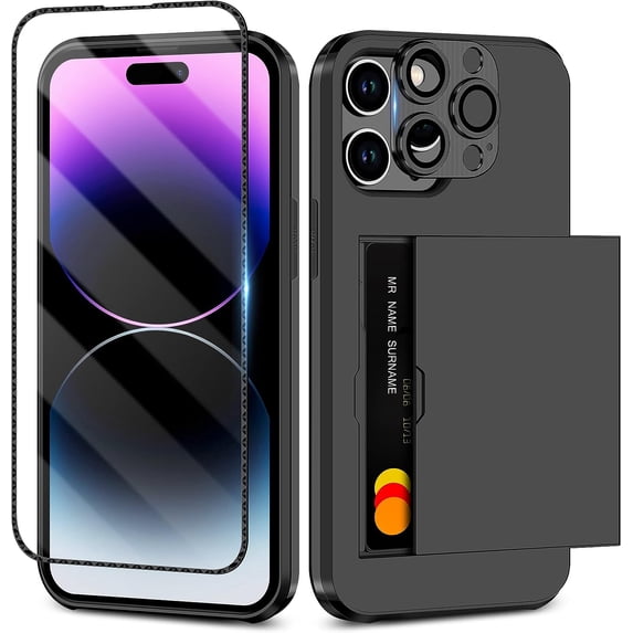 4-in-1 for iPhone 14 Pro Max Case Wallet with Screen Protector & Camera ...