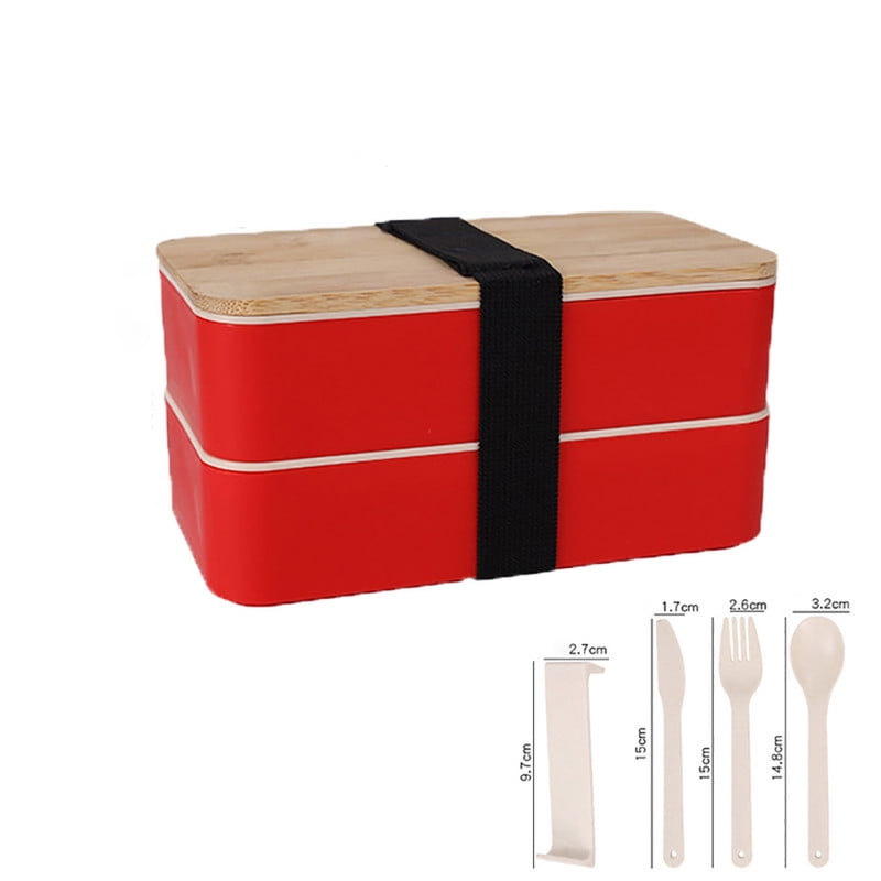 4-in-1 lunch box with cutlery, double lunch box, portable, bamboo lid ...