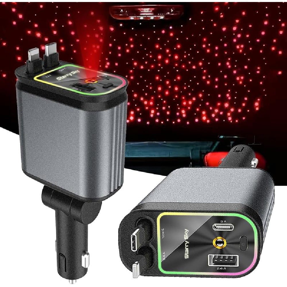 4 in 1 retractable starry sky car charger, multifunctional retractable ...