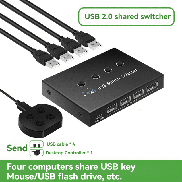 4 in 4 Out KVM USB2.0 Switch Hub Adapter USB2.0 Printer Splitter Switcher for PC Laptop Keyboard ...