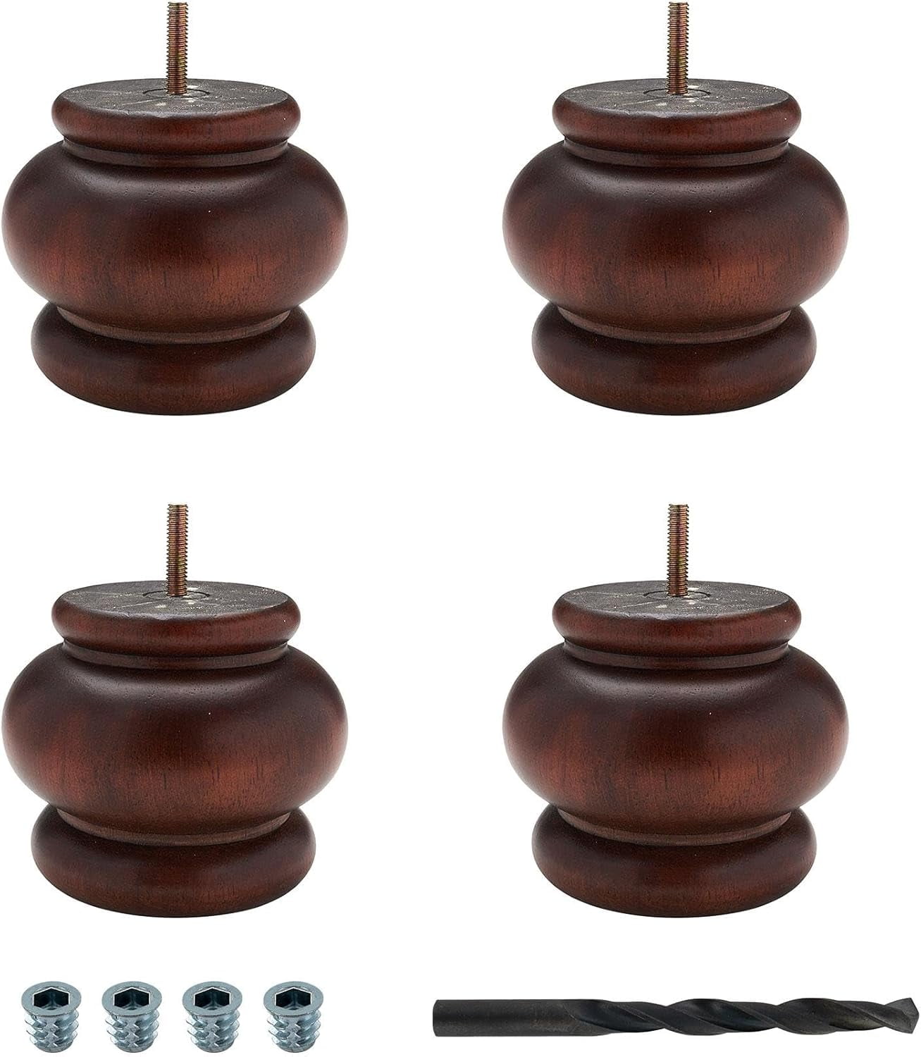 4 in. H x 4-7/8 in. Dia Stained Cherry Solid Hardwood Round Bun Foot ...