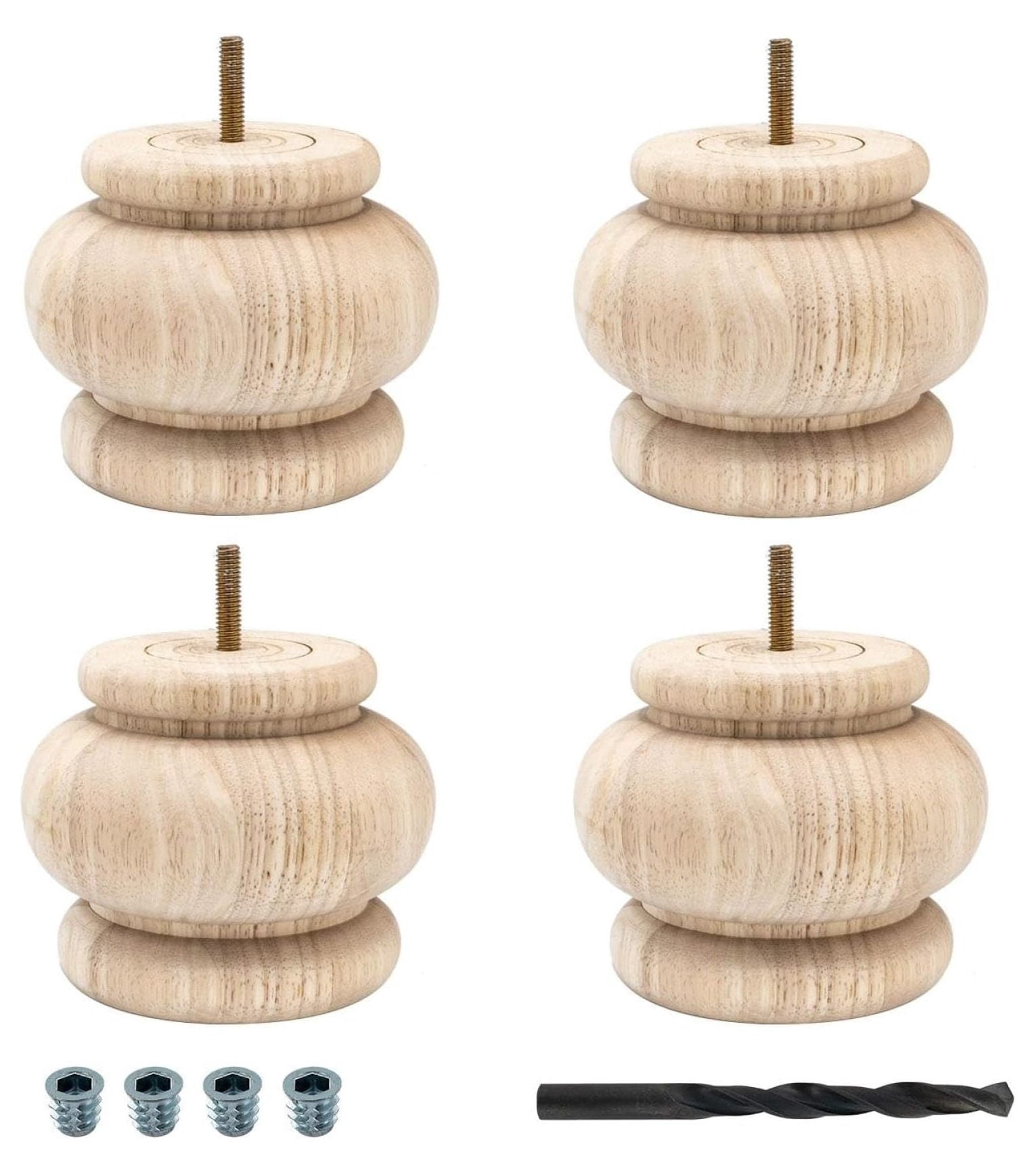 4 in. H x 4-7/8 in. Dia Unfinished Solid Hardwood Round Bun Foot | 4 ...
