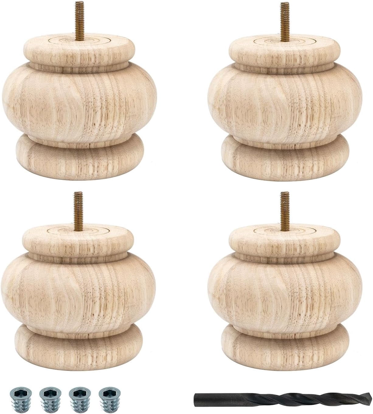 4 in. H x 4-7/8 in. Dia Unfinished Solid Hardwood Round Bun Foot | 4 ...