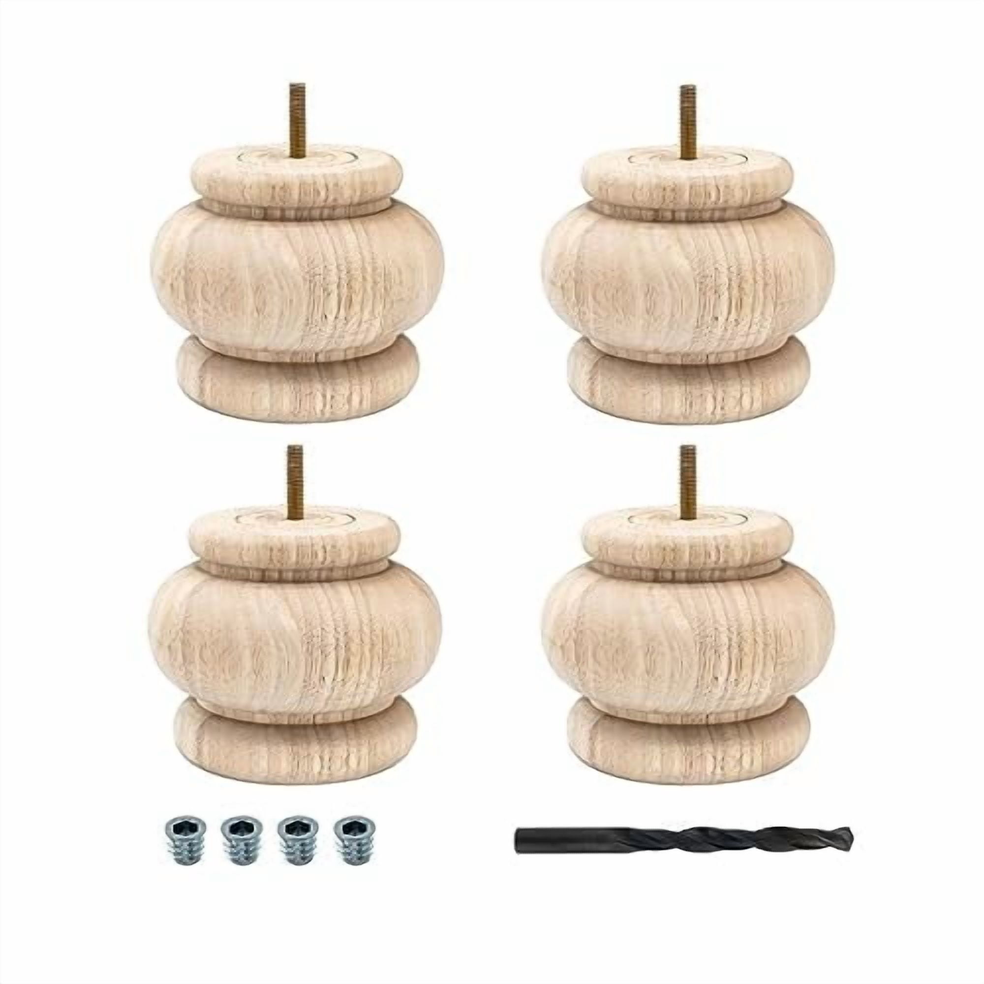 4 in. H x 4-7/8 in. Dia Unfinished Solid Hardwood Round Bun Foot | 4 ...