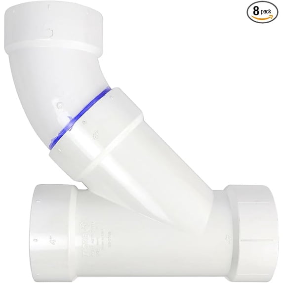 4 in. PVC DWV Combination Wye & 1/8 Bend 45° Elbow Hub, White PVC Drain ...