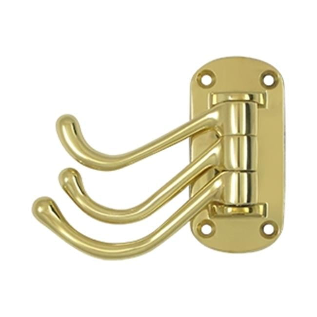 4 in. Projection Heavy Duty Triple Swivel Hook- Bright Brass - Solid ...