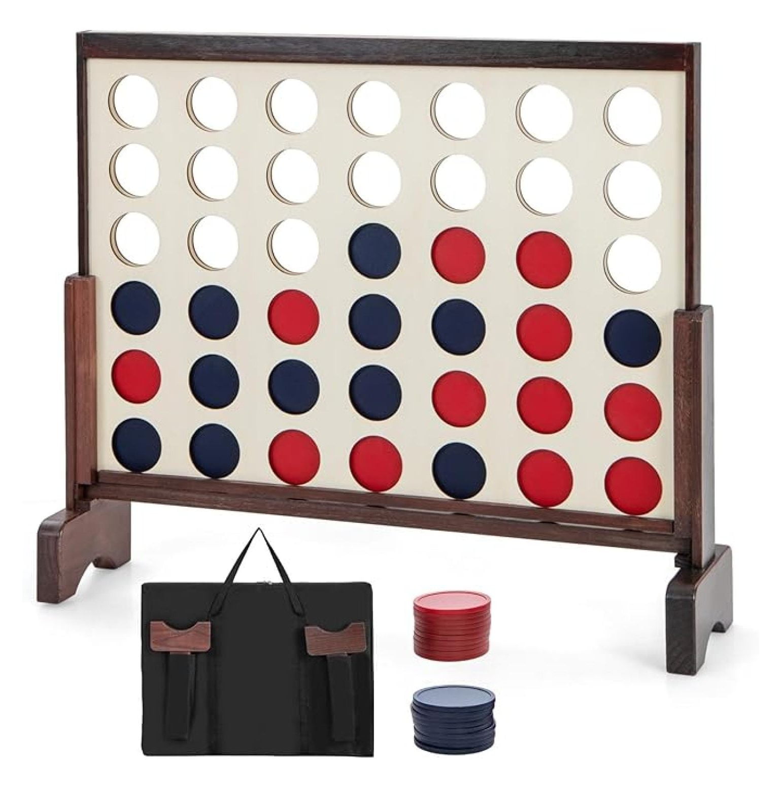 4-in-a-Row Game Set w/ 42 Jumbo Rings & 600D Fabric Carrying Bag, One ...