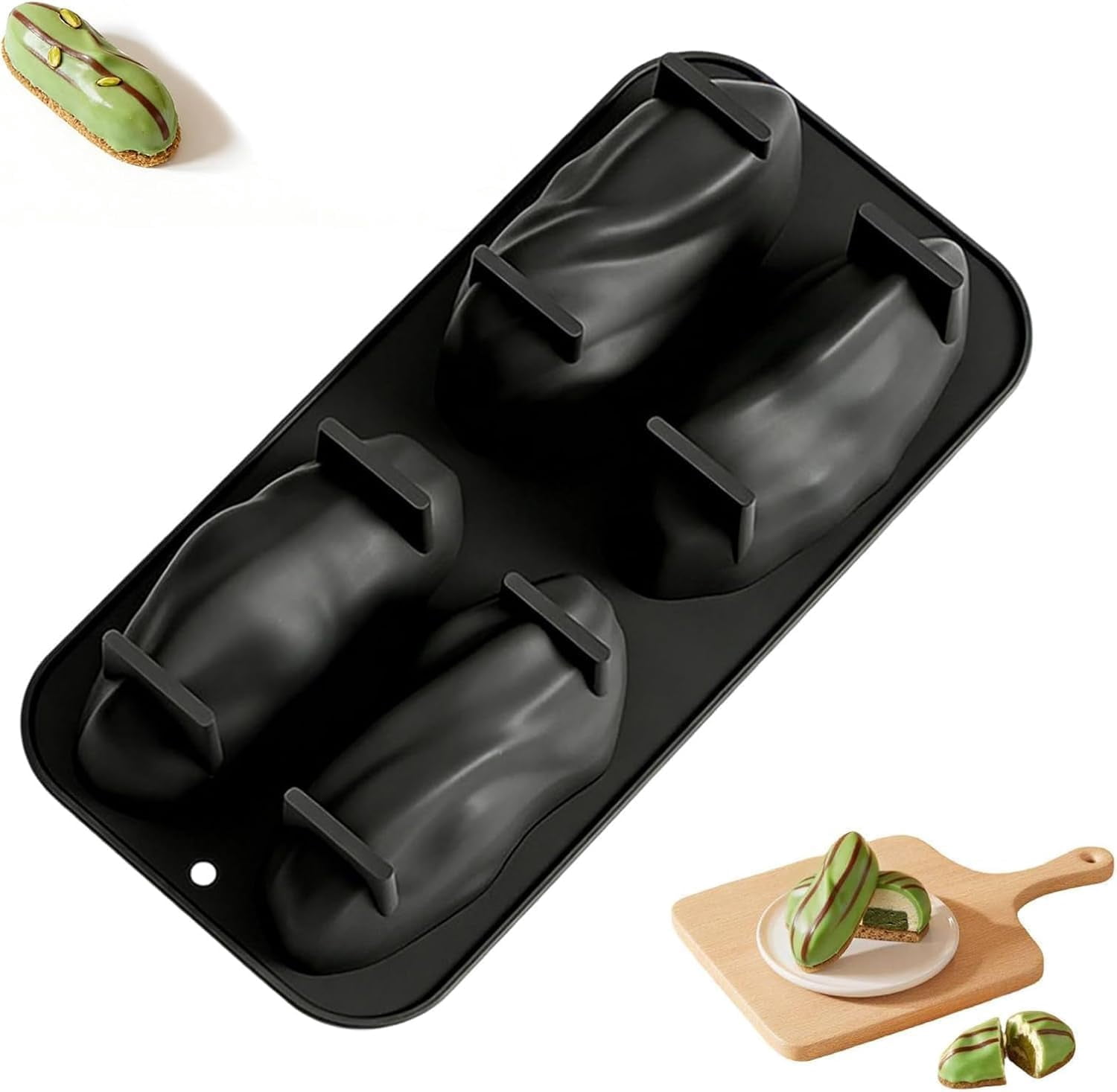 4-in-a-Rows Pistachio Silicone Mold, 4-Cavity Food Grade Baking Mold ...