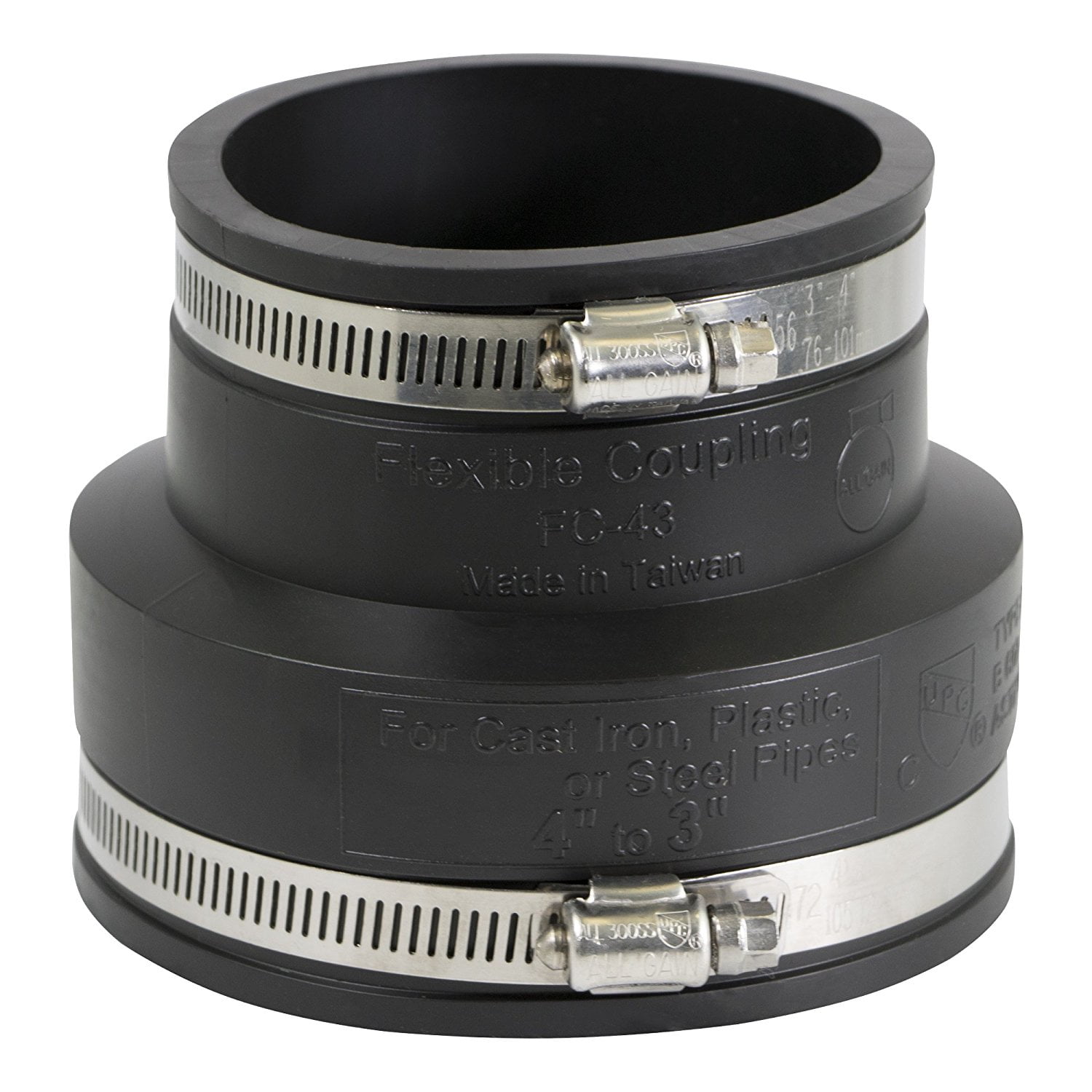 4 in. x 3 in. PVC Flexible Reducing Coupling with Stainless Steel ...