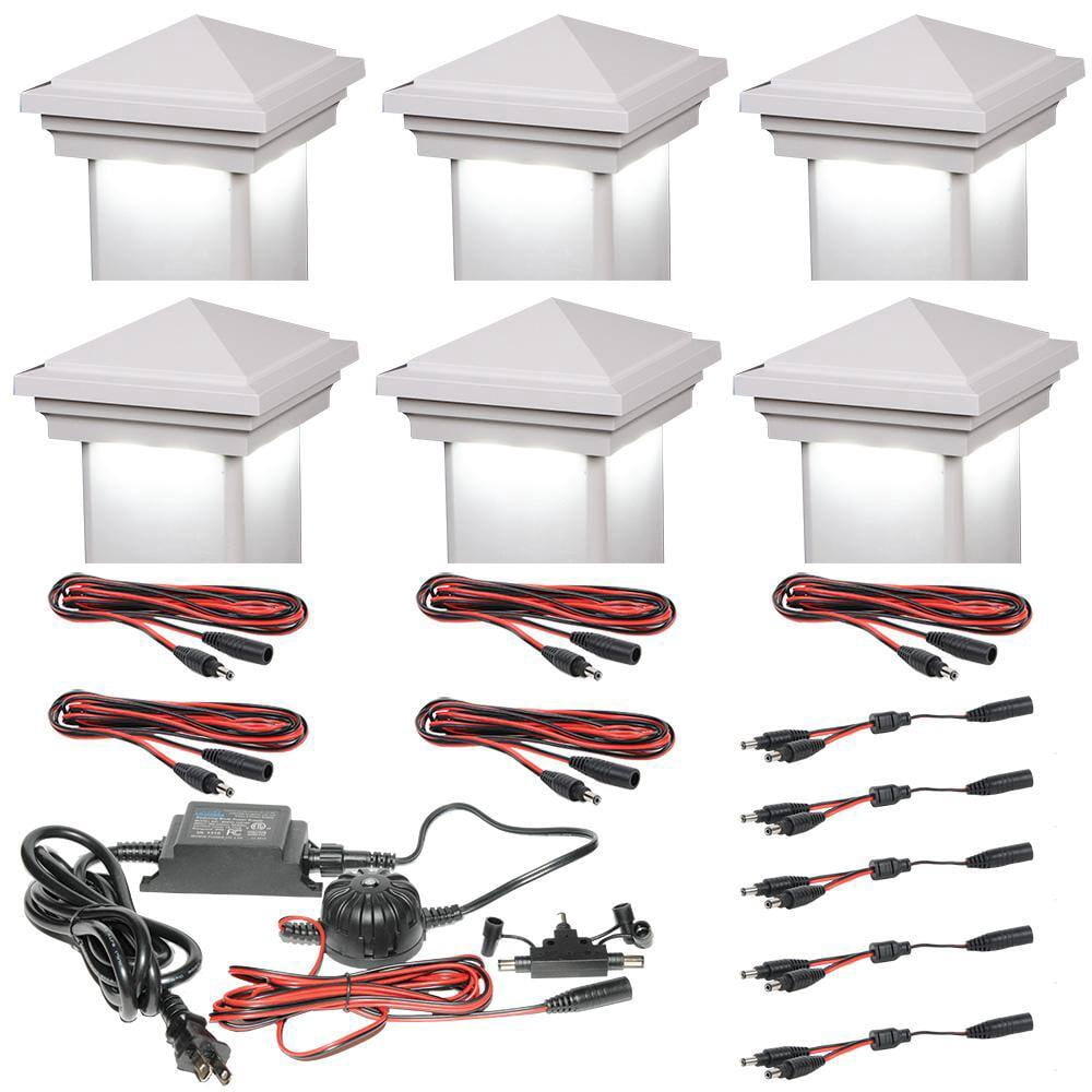 4 in. x 4 in. White Vinyl Haven Downward LED Lighted Post Cap Starter ...