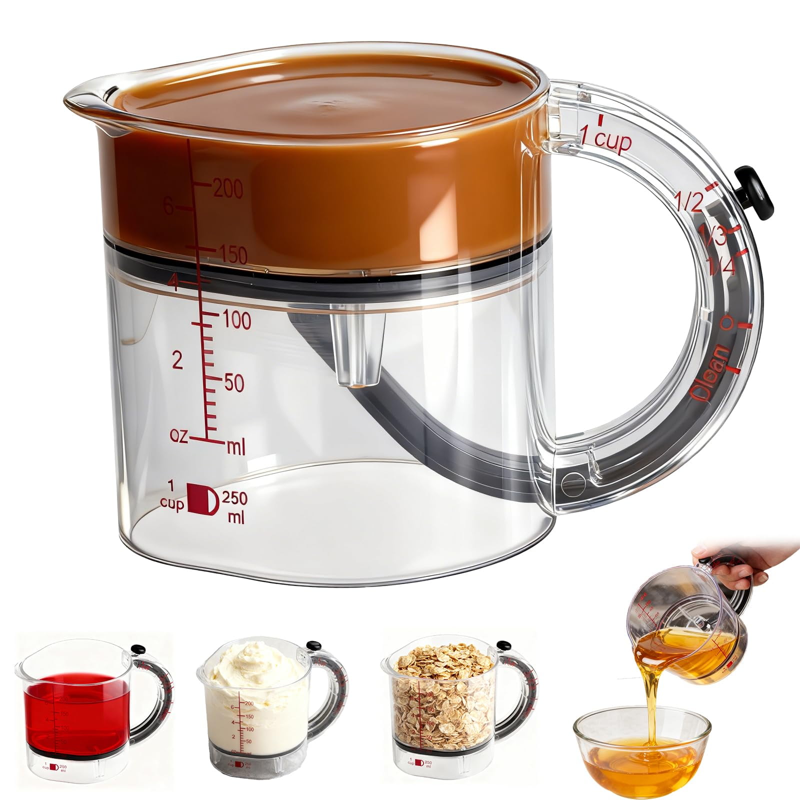 4-in-1 Adjustable Measuring Cup - Scraper Seal Base, Easy Clean Space ...