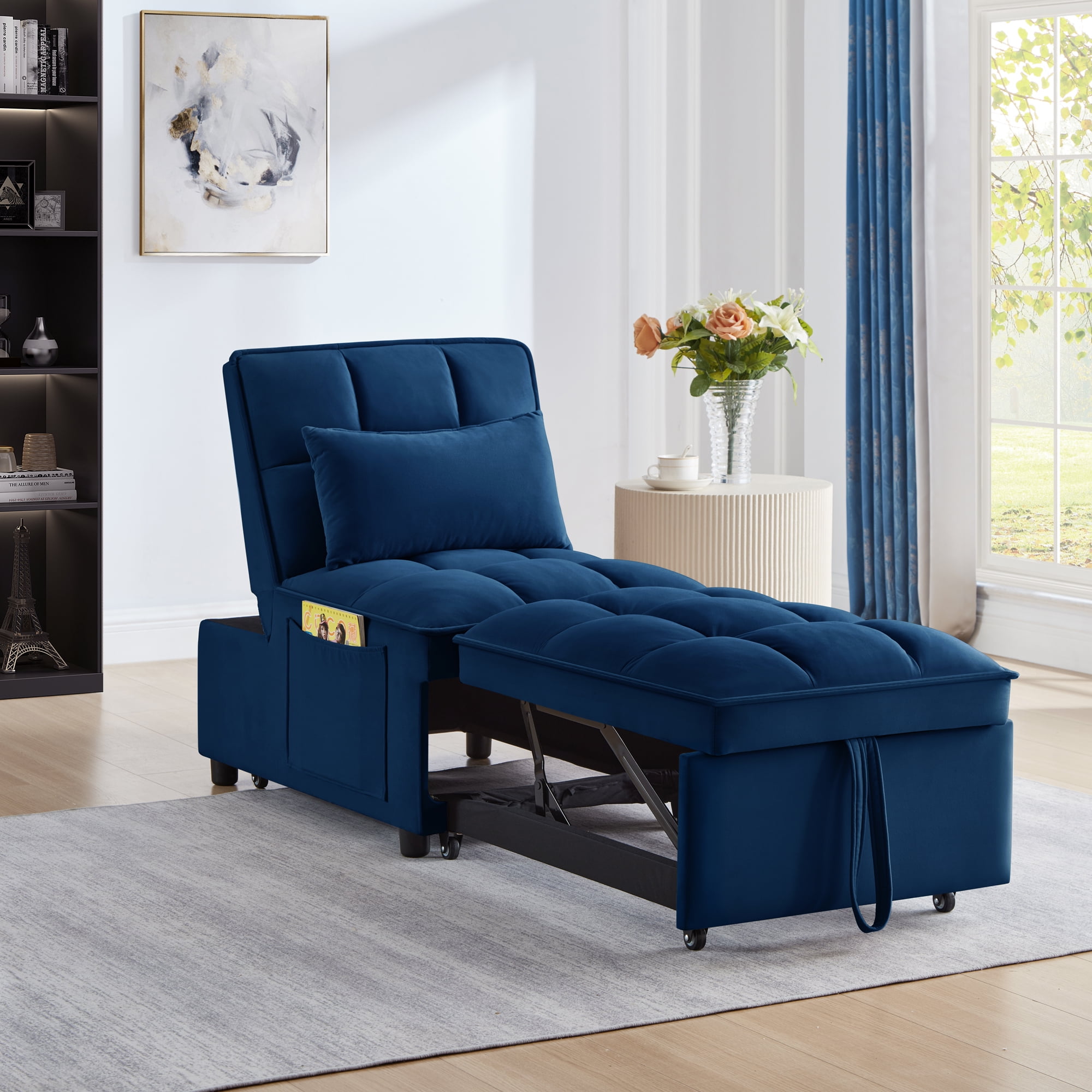 4 in1 Multi-Function Single Sofa Bed with Storage Pockets,Tufted Single ...