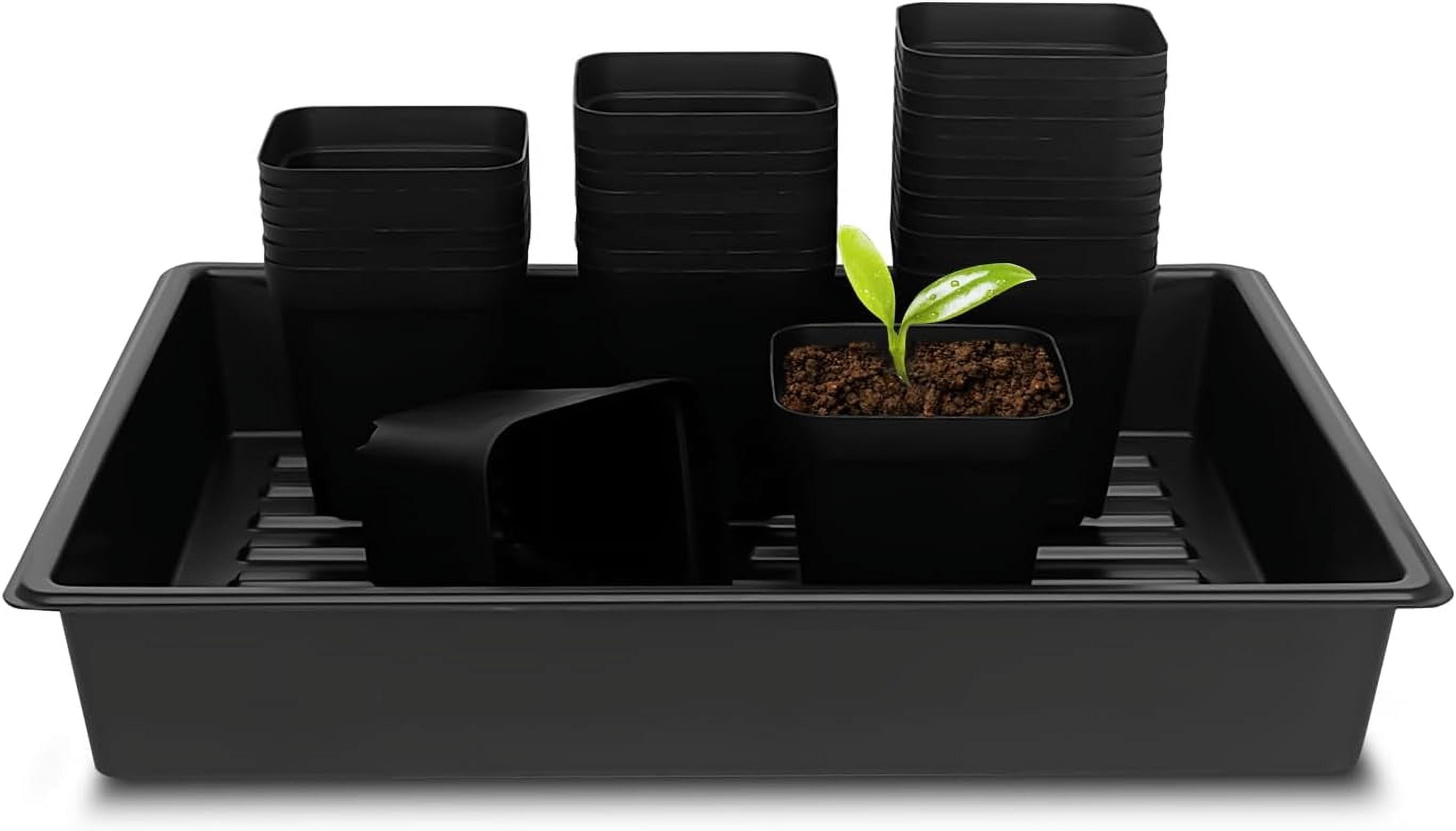 4 inch (10CM) Square Nursery Pots 60pcs, Sturdy Seedlings Trays 5 Pcs, Seeds Starter Germination ...