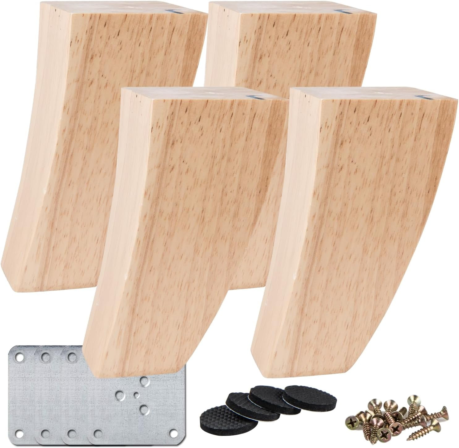 4 inch / 10cm Wooden Furniture Legs, 4PCS Soild Wood Varished Curved ...