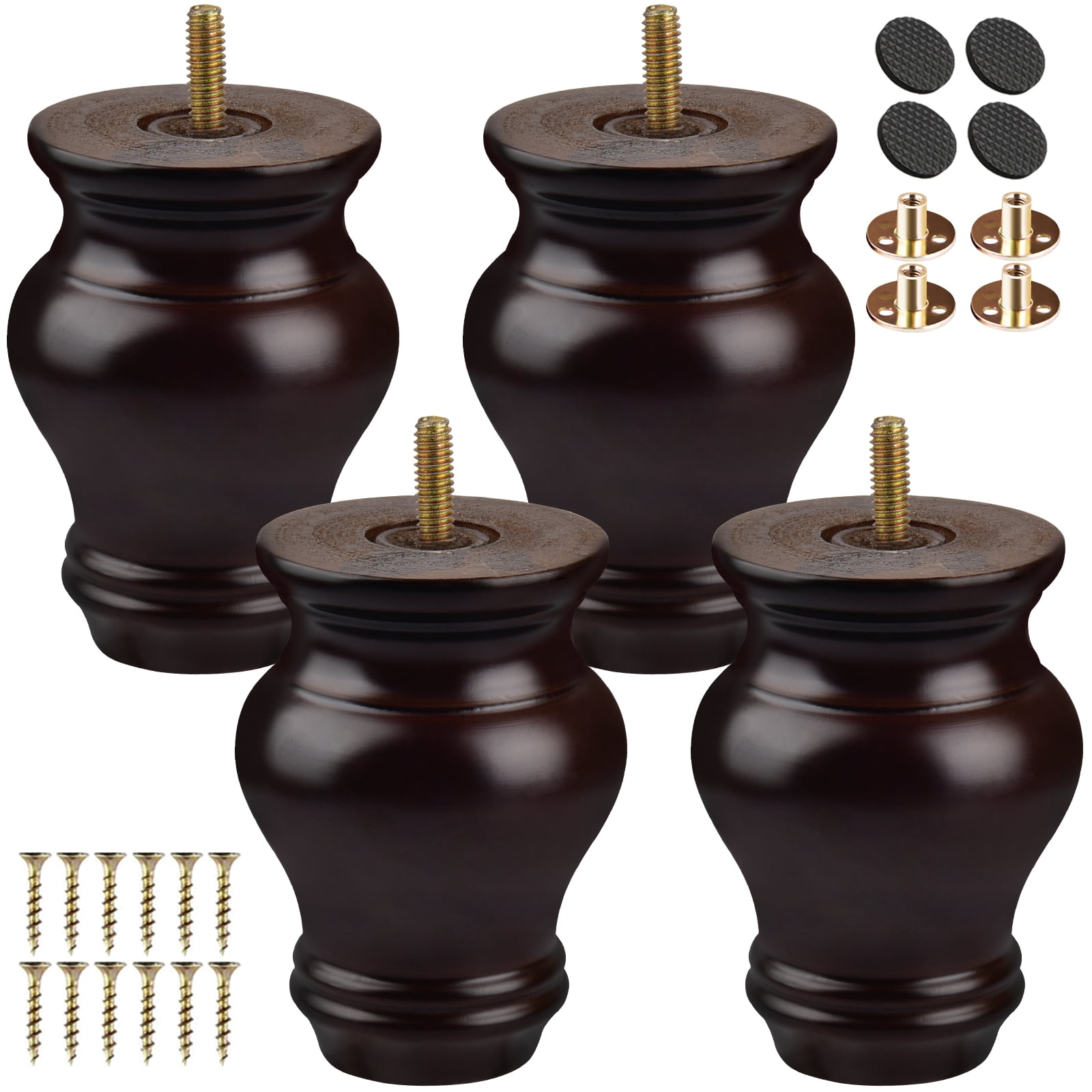 4 inch / 10cm Wooden Furniture Legs, Pack of 4 Classic Walnut Solid ...