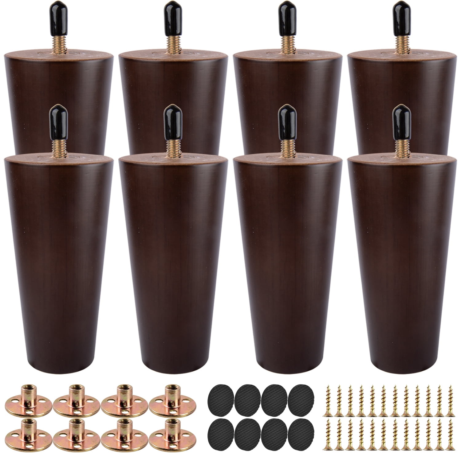 4 inch / 10cm Wooden Furniture Legs,TCHOSUZ Set of 8 Solid Wood Tapered ...