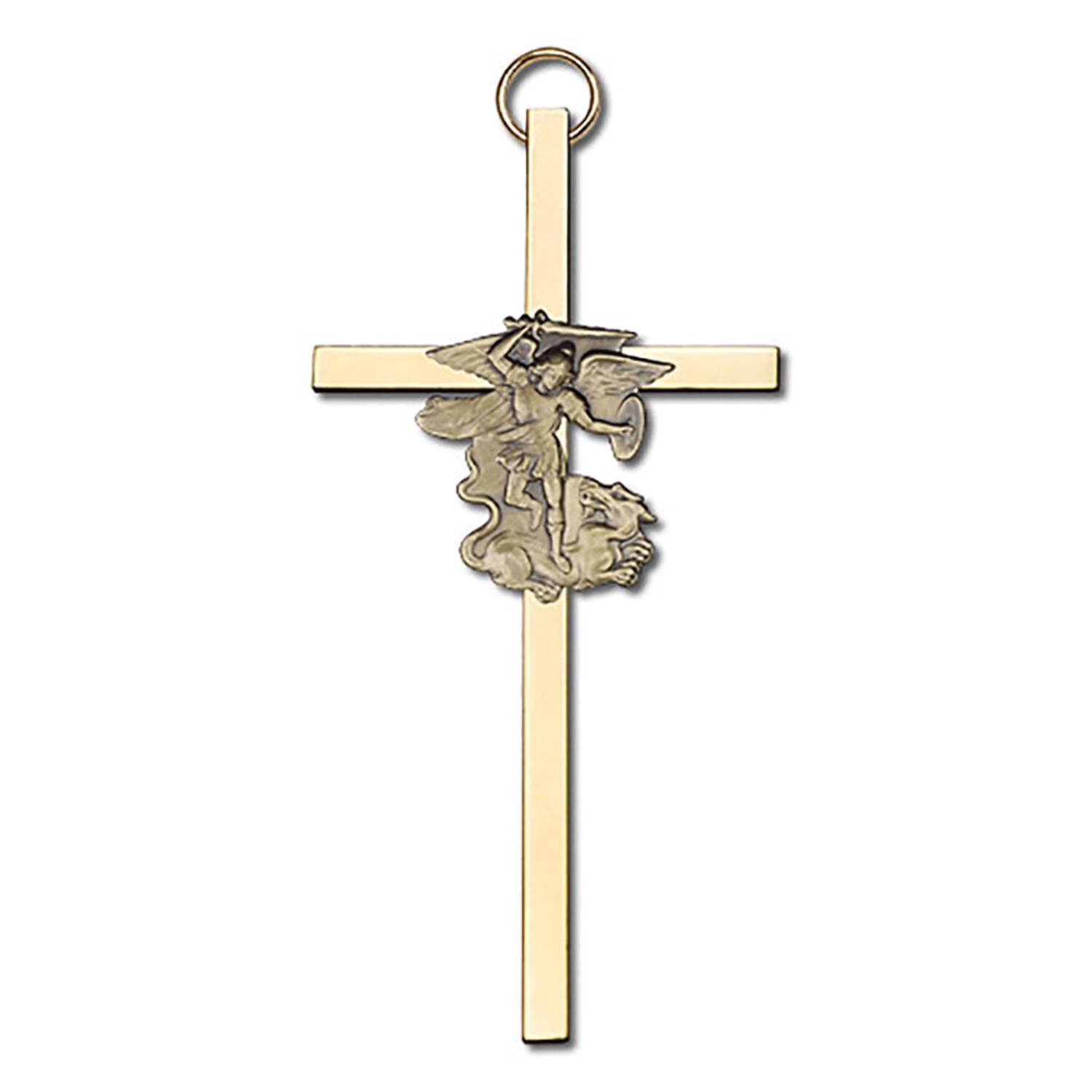 4 inch Antique Gold St. Michael on a Polished Brass Cross - Walmart ...