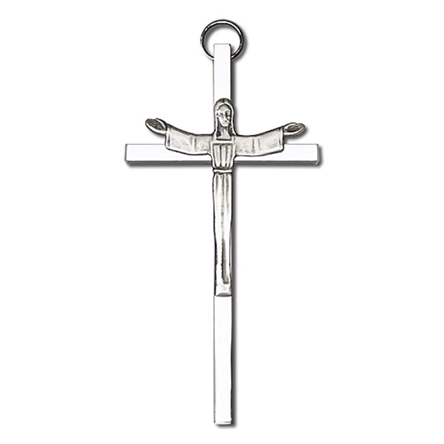4 inch Antique Silver Risen Christ on a Polished Silver Finish Cross ...