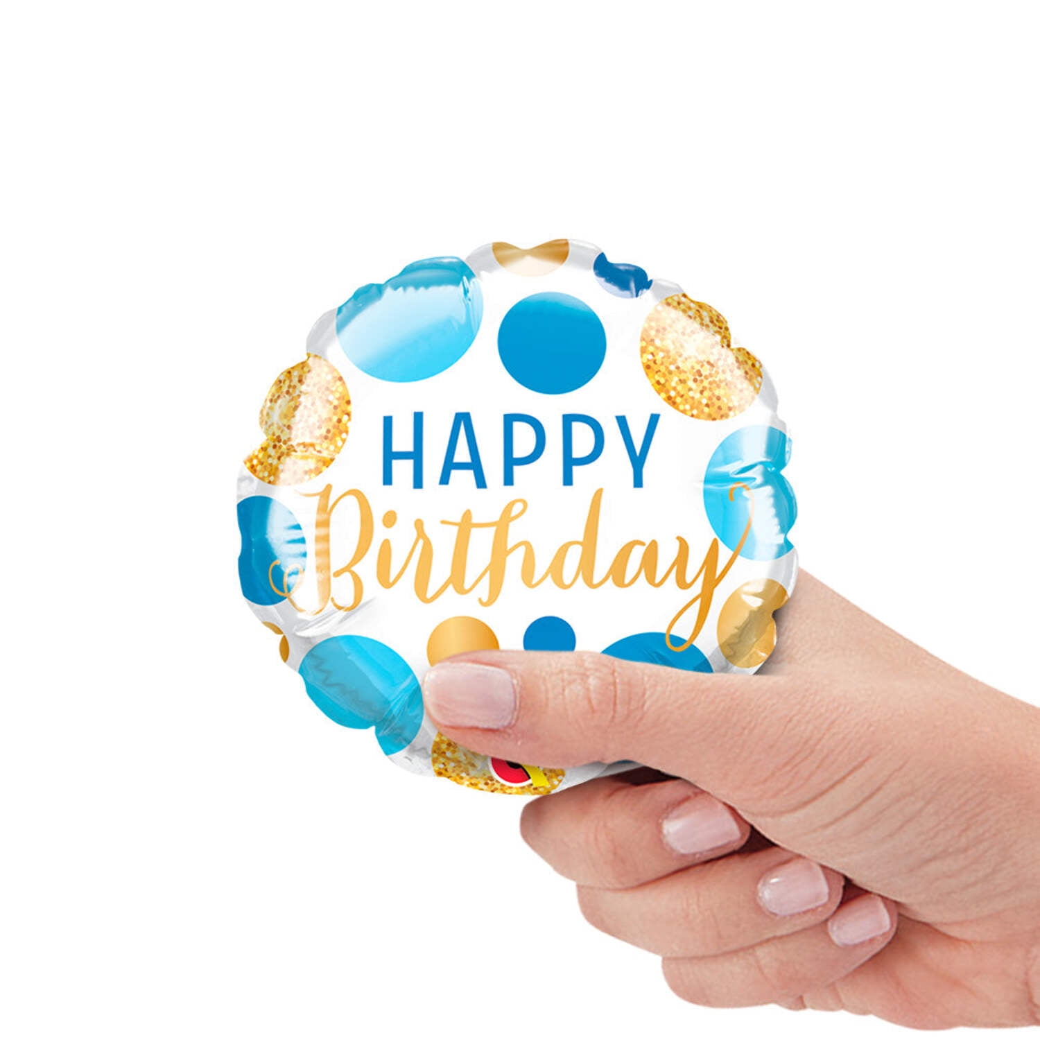 4 inch Birthday Blue & Gold Dots Mini Shape (Air-Fill Only) Foil Mylar ...