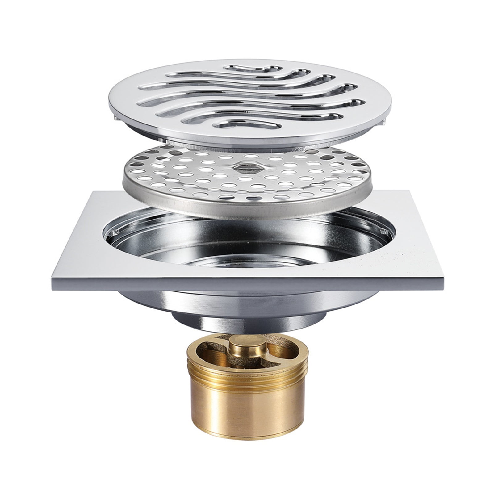 4 inch Copper Shower Drain with Removable Strainer Cover, Wave Pattern ...