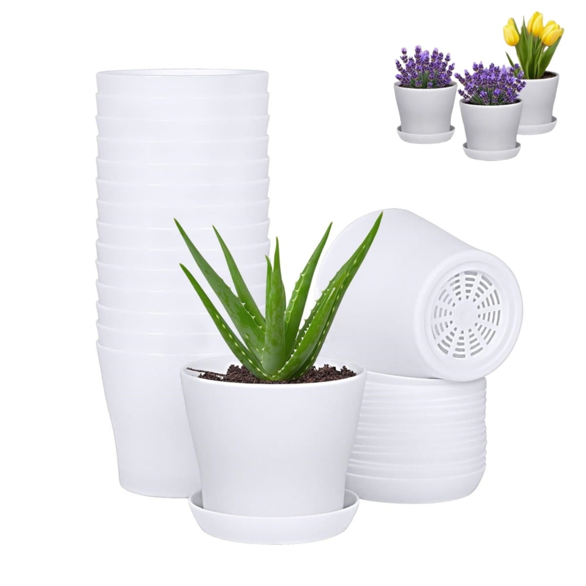 4 inch Flower Pots,16pack Plastic Planters with Drainage Holes and ...