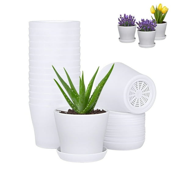 4 inch Flower Pots,16pack Plastic Planters with Drainage Holes and ...