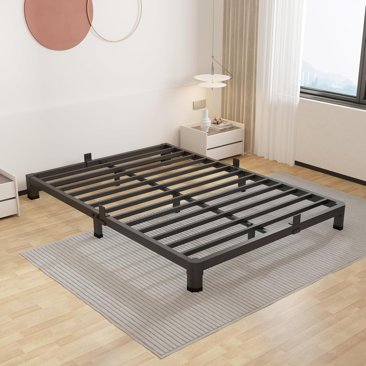 4 inch Full Size Bed Frame with Round Corner Legs Mattress Retainers ...
