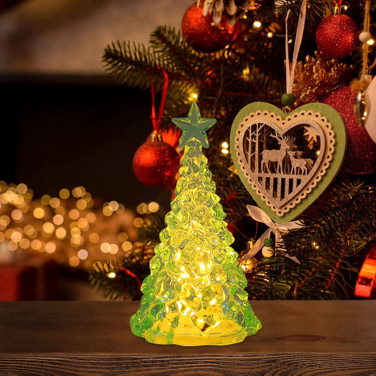 4-Inch Green Warm Glow Mini LED Christmas Tree – Crystal-Like ...