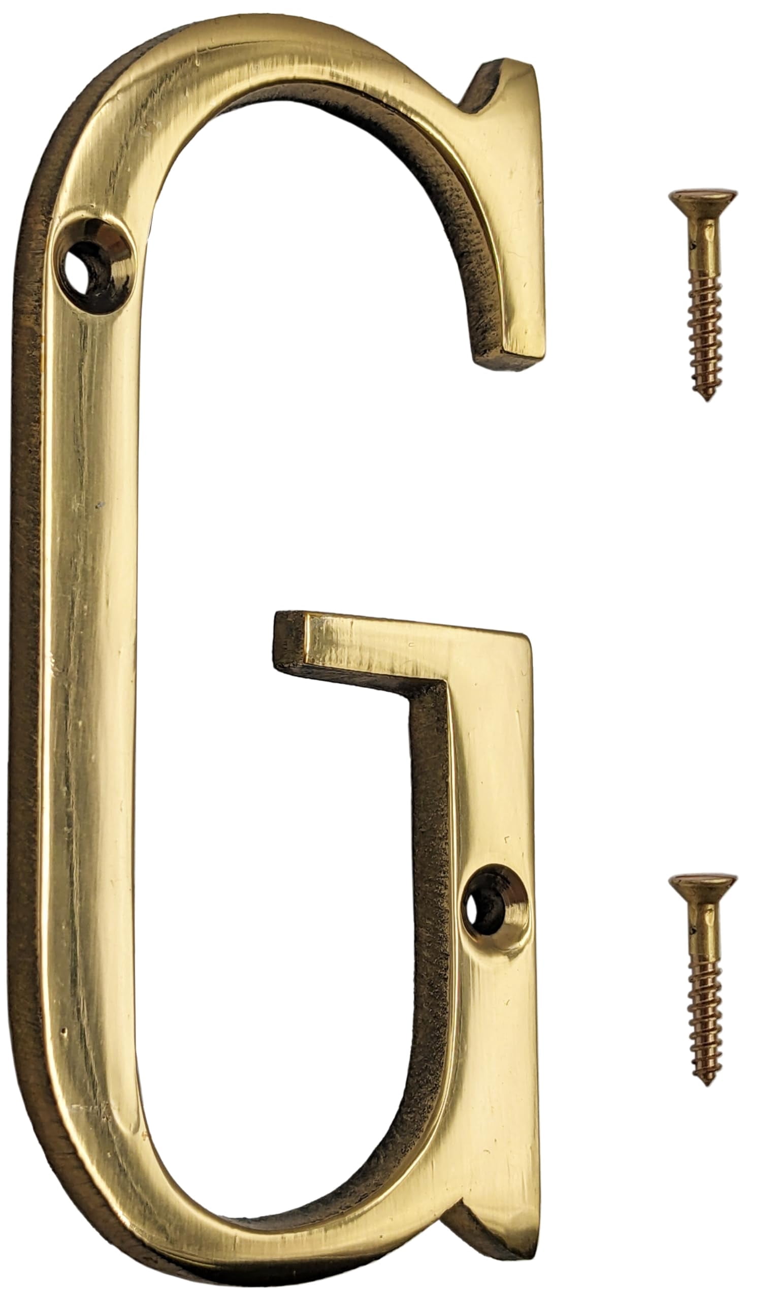 4-inch House Letter "G" with Mounting Screws, Polished Brass, Shiny ...