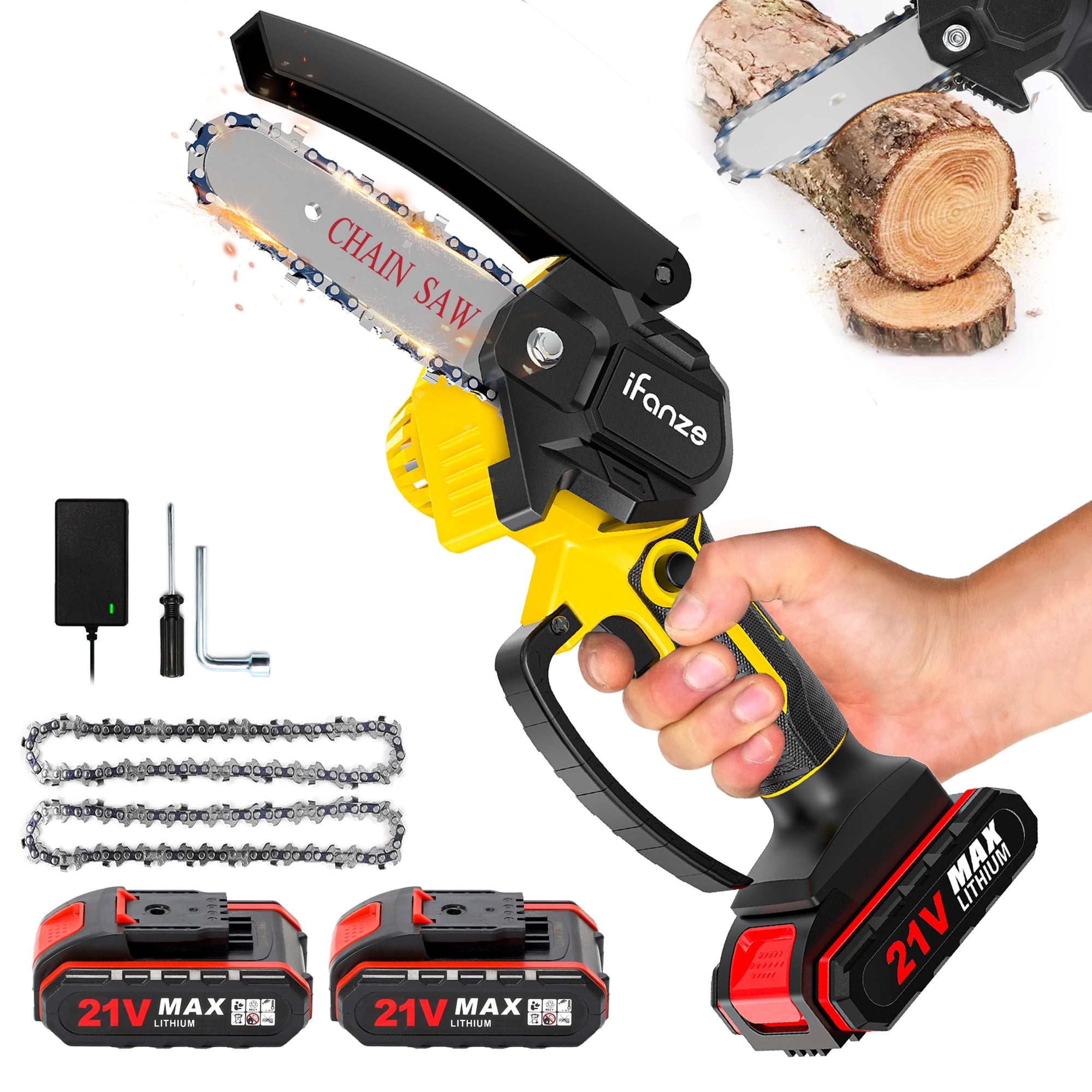 4 inch Mini Chainsaw with 2 Battery, Portable Cordless Lightweight ...