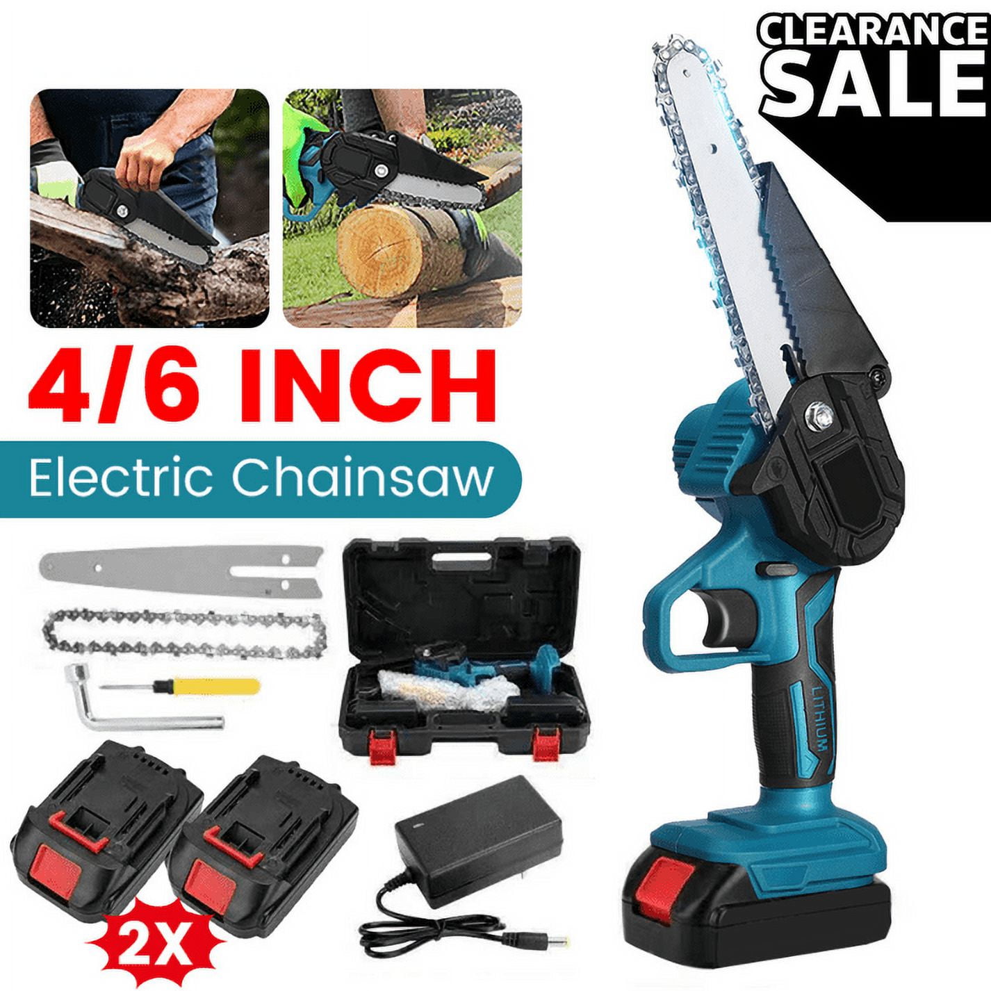 4 inch Mini Cordless Wood Cutter Chainsaw with 2x Power Batteries ...