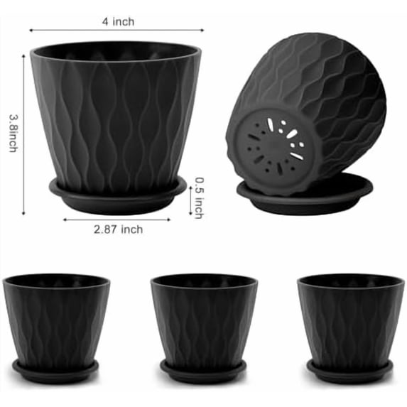 4 inch Plant Pots, 5 Pack Flower Pots Outdoor Indoor, Planters with ...