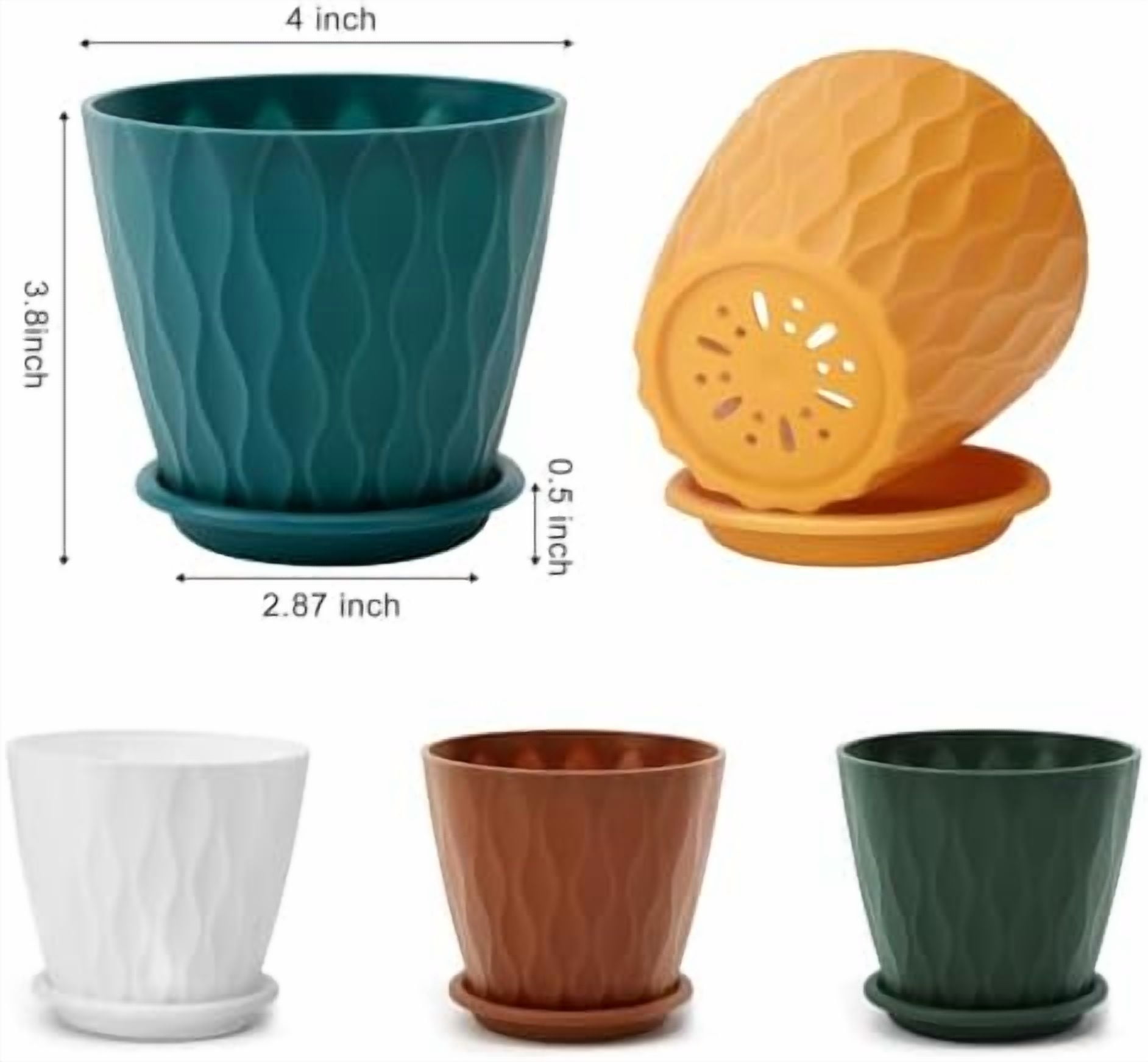 4 inch Plant Pots, 5 Pack Flower Pots Outdoor Indoor, Planters with ...