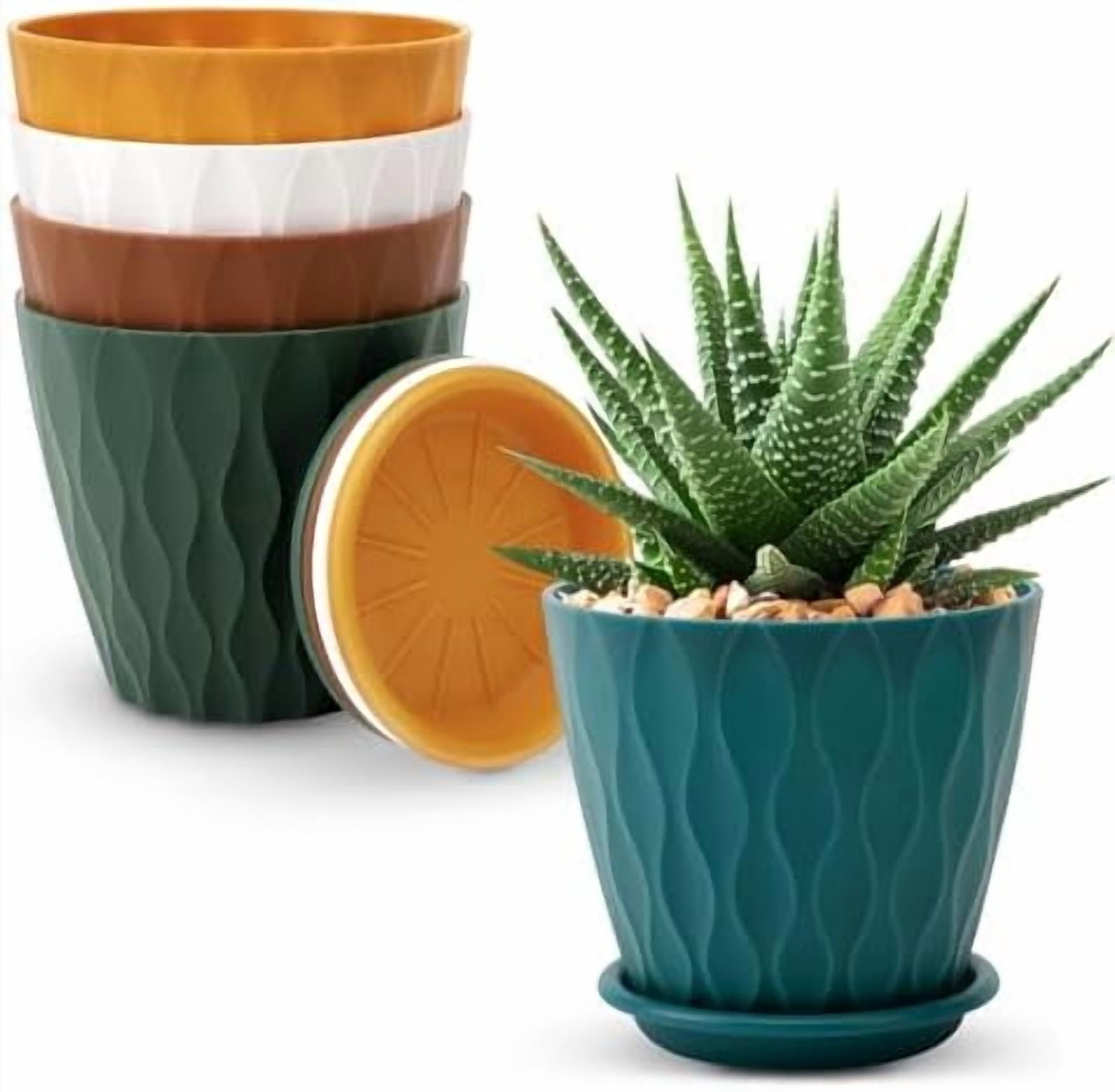 4 inch Plant Pots, 5 Pack Flower Pots Outdoor Indoor, Planters with ...