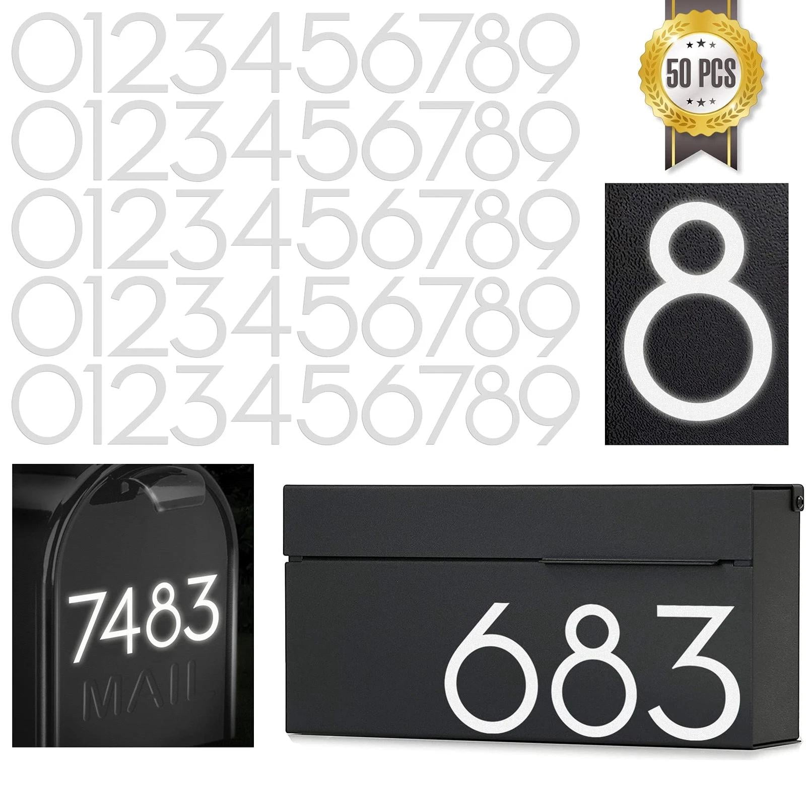 4 inch Reflective Mailbox Numbers Sticker 0-9 5 Sets Modern Number ...