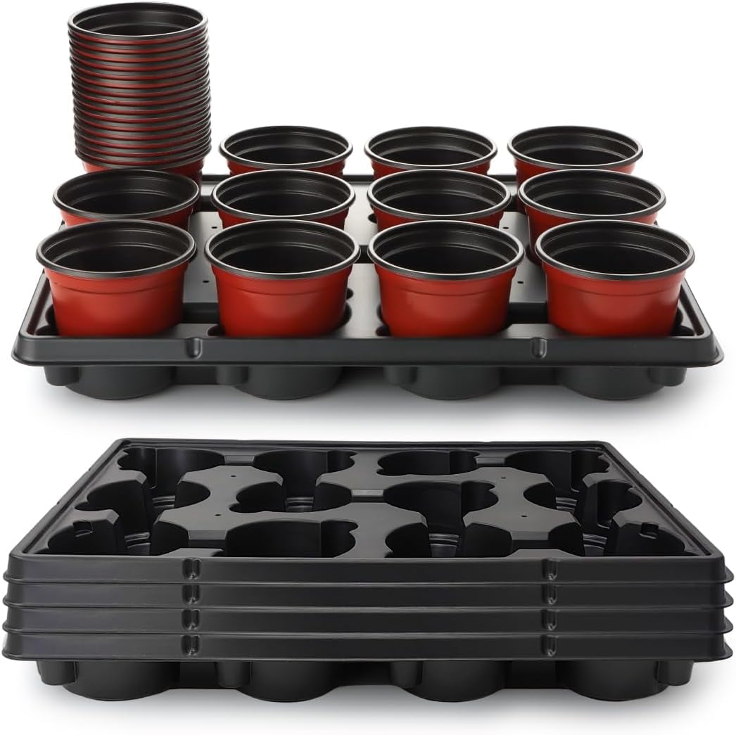 4 inch Round Nursery Pots 60pcs, 12 Cell Trays 5 Pcs, Sturdy Seeds ...