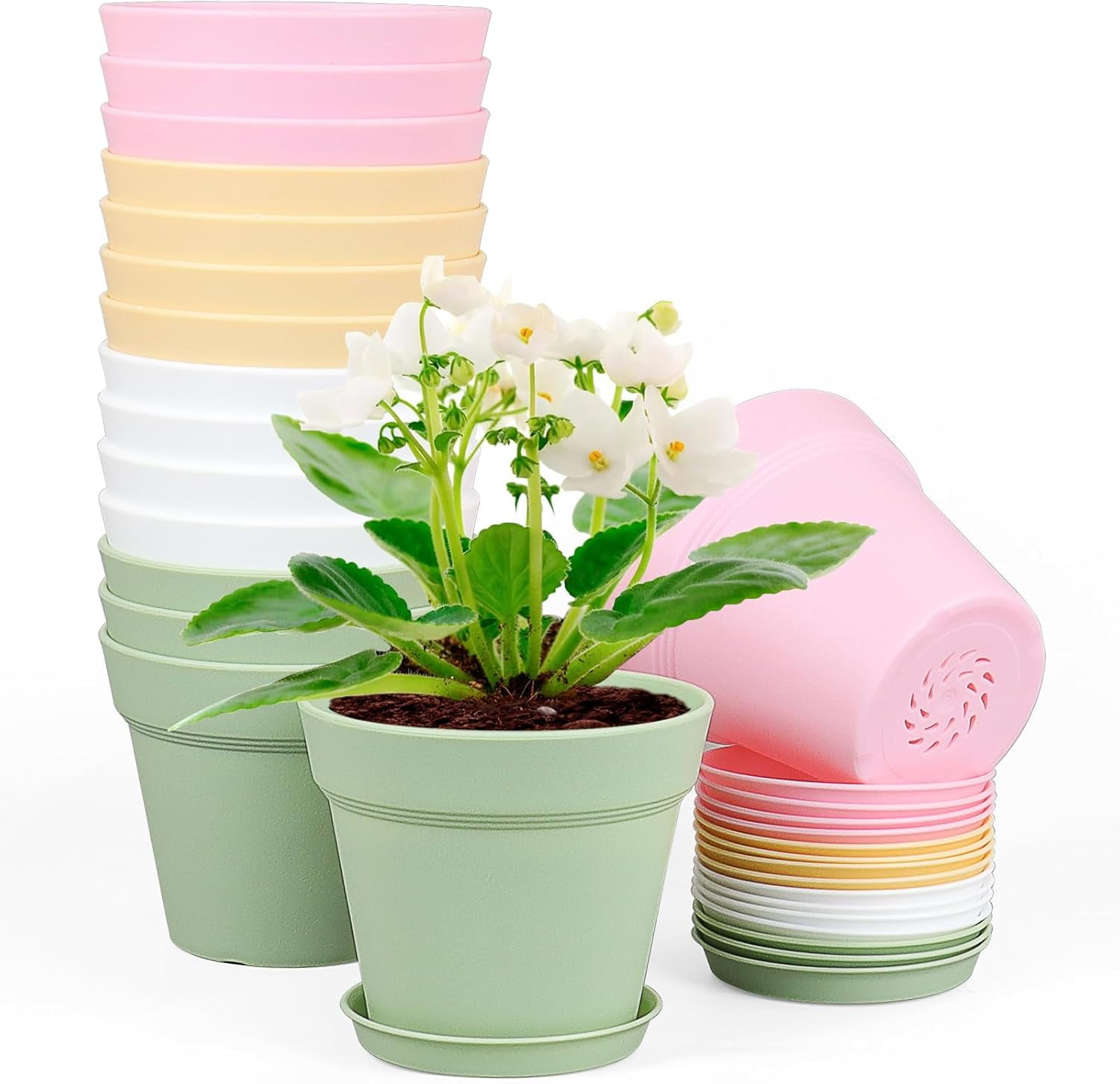 4 inch Small Plastic Nursery Pots,16 Pack Plant Pots for Indoor Outdoor ...