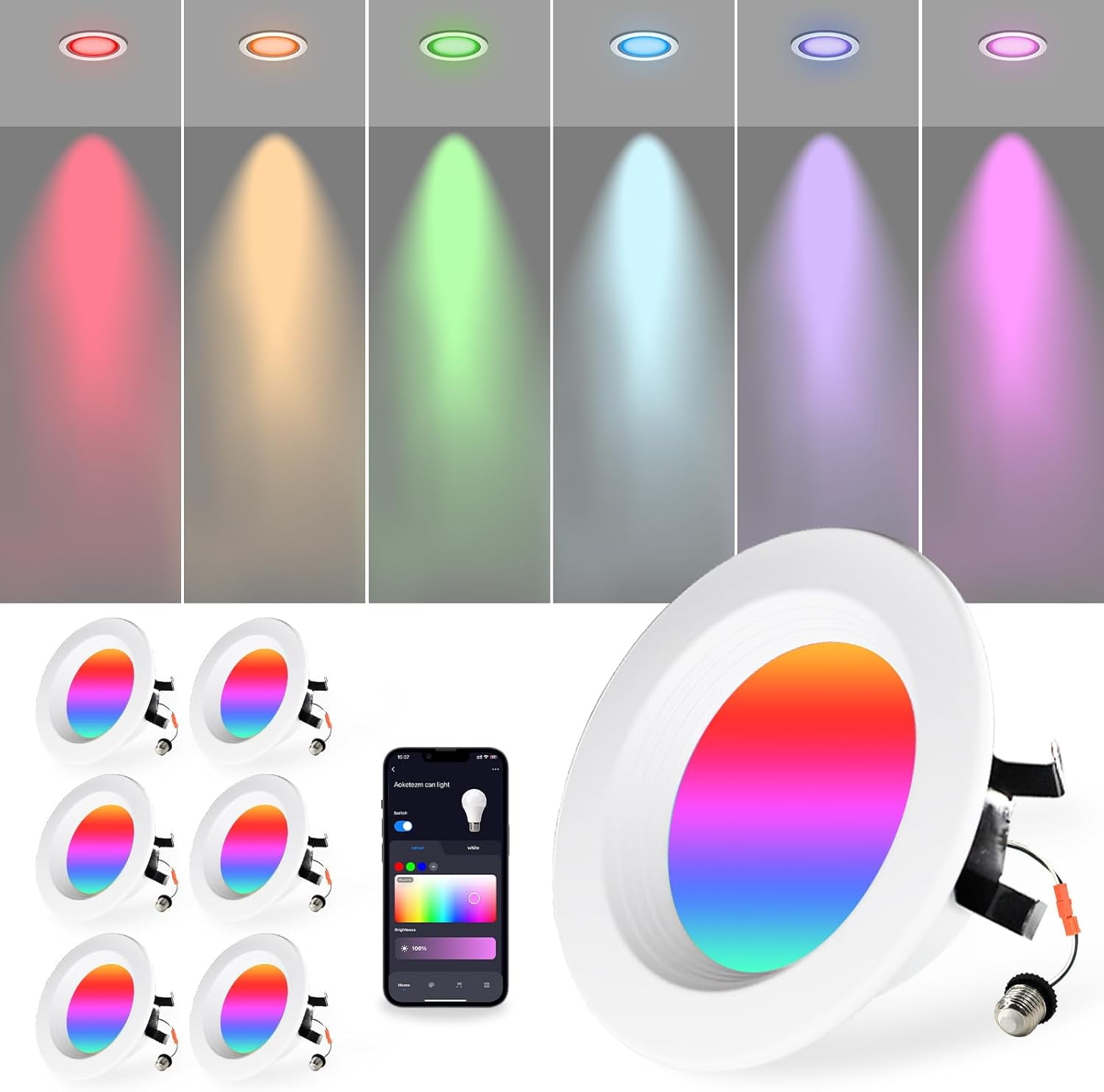 4 inch Smart LED Can Lights Retrofit Recessed Lighting, RGB Color ...
