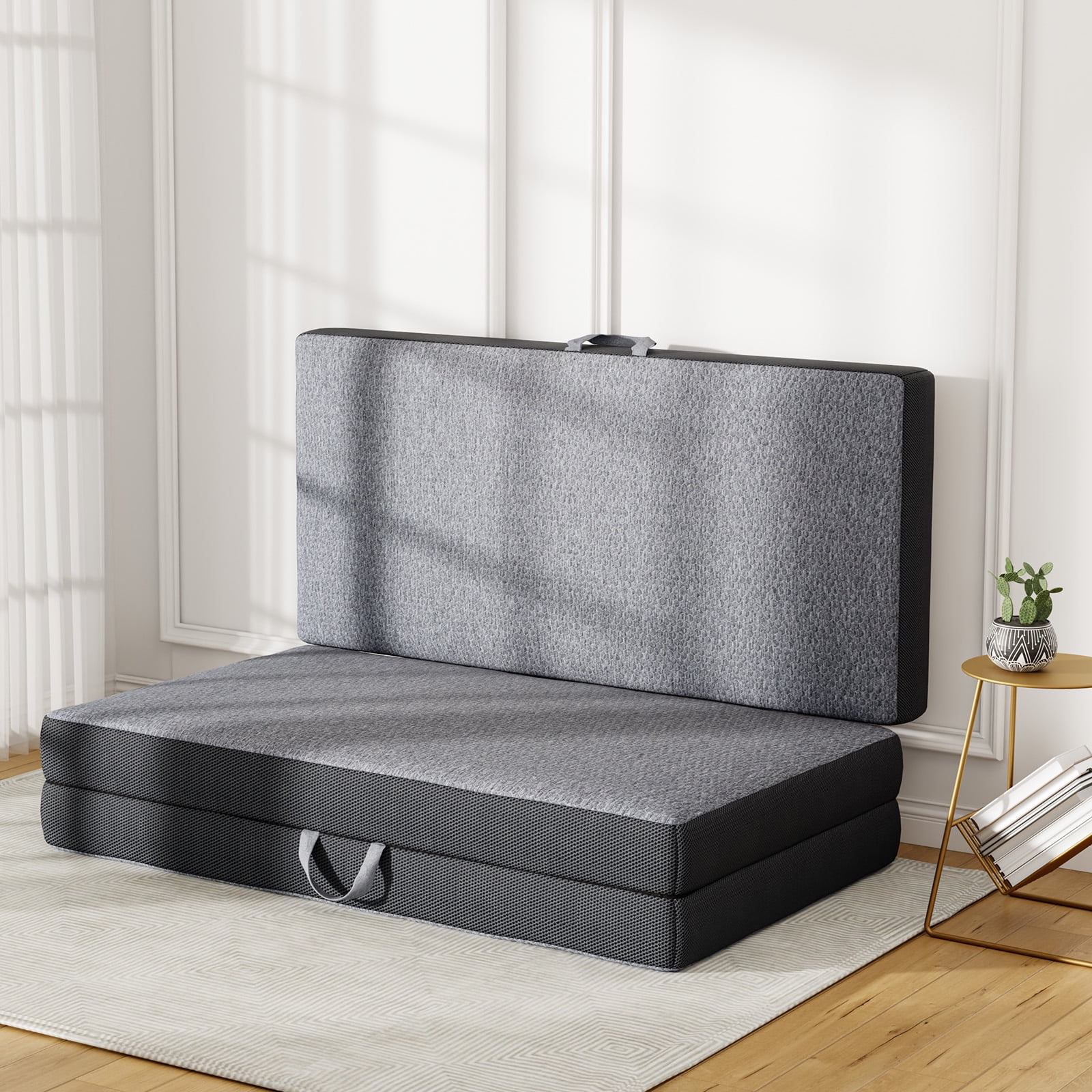 4 inch Tri Folding Memory Foam Mattress Single Size Portable Guest Bed ...