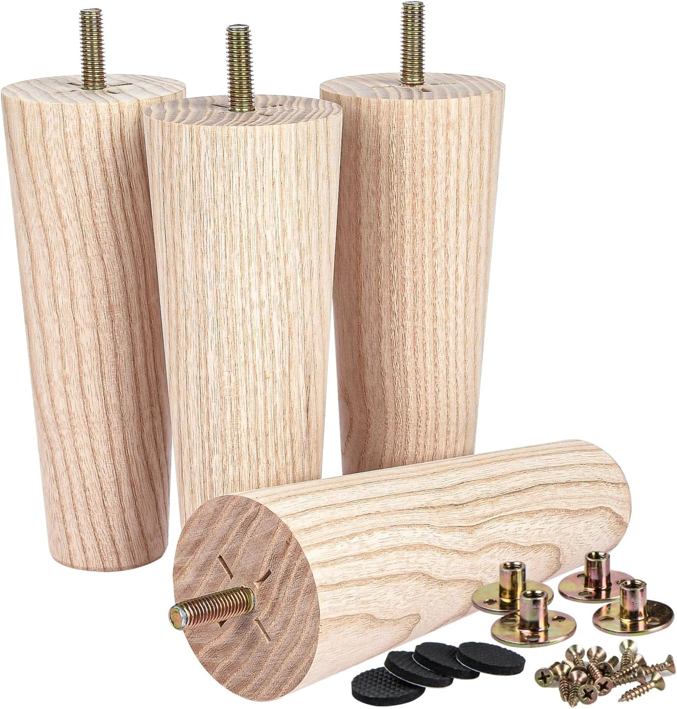 4 inch Unfinished Ash Wood Furniture Legs, LAVANE Set of 4 Mid-Century ...