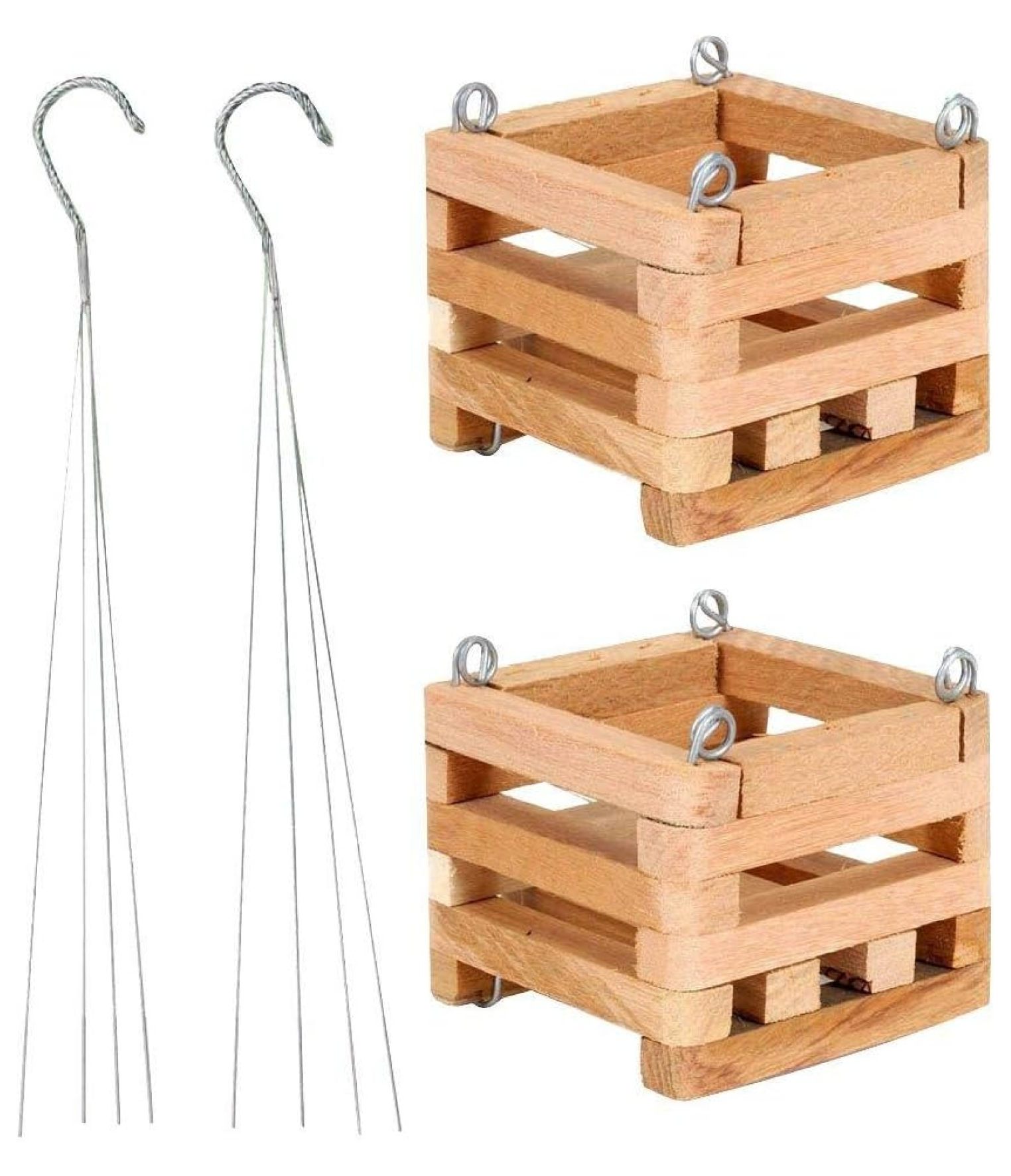 4 inch Wooden Square Basket with Hanger (2-Pack) - Decorative Hanging ...