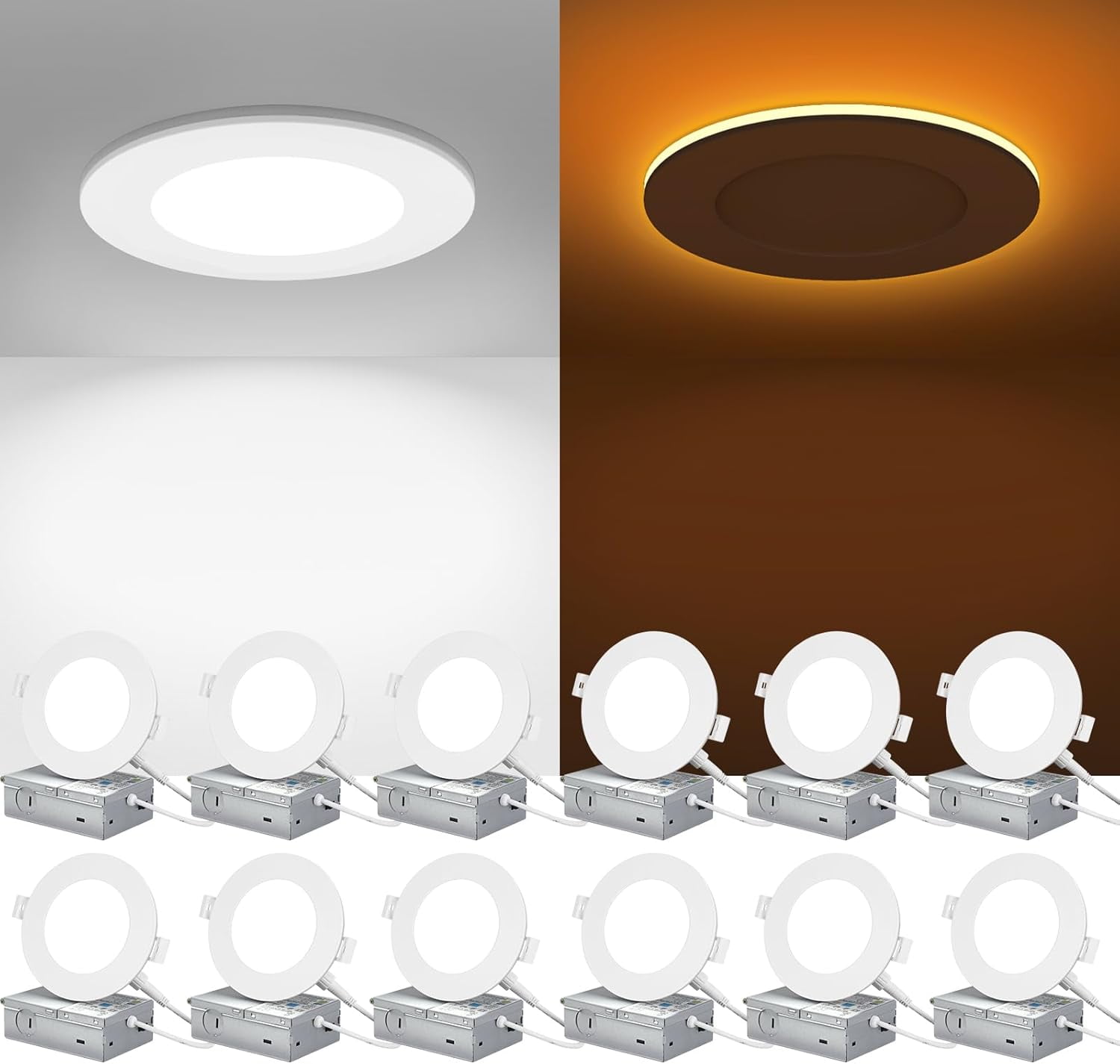 4 inch recessed Lights - 9W 800LM LED Recessed Ceiling Light with Night ...