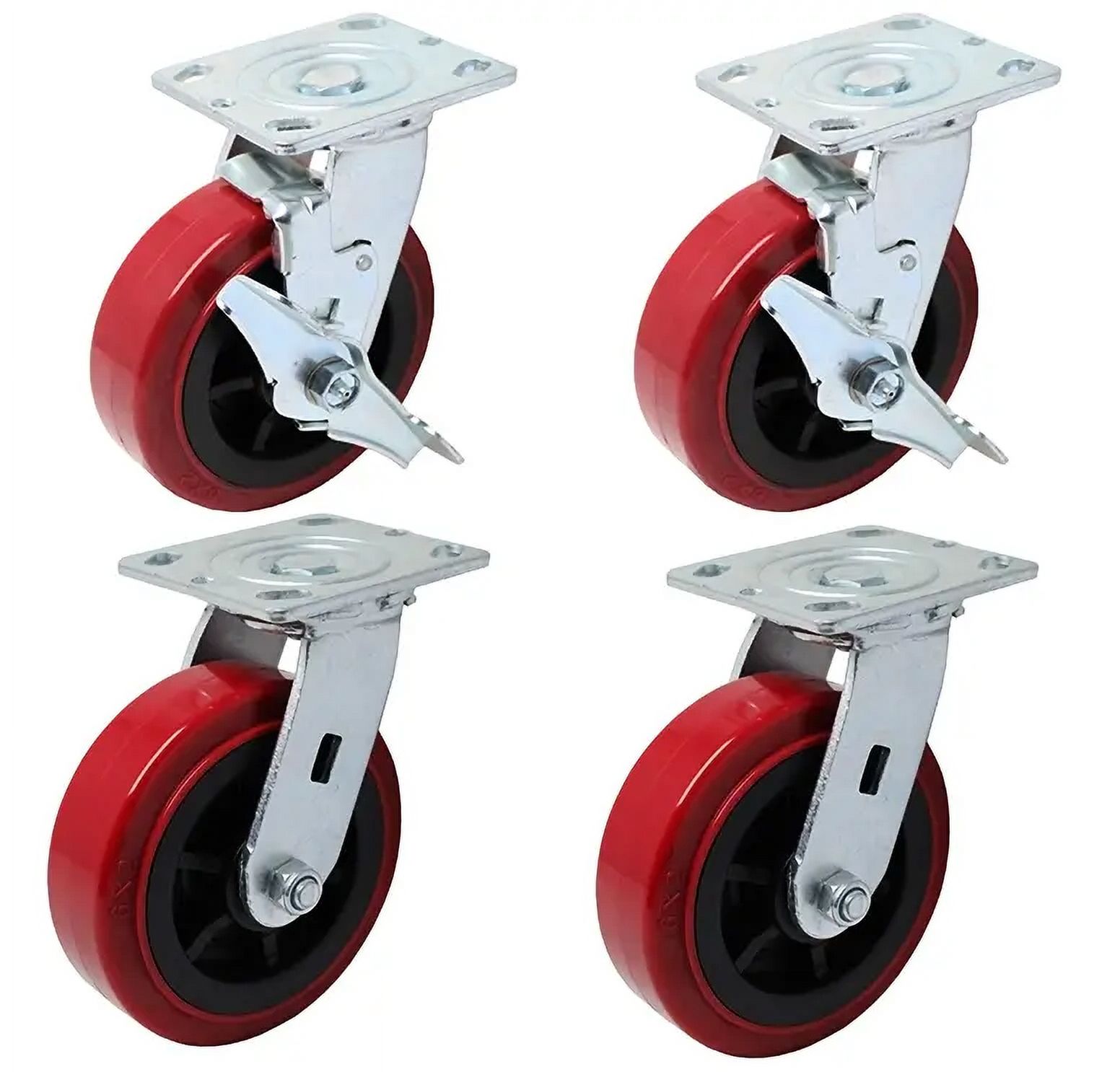 4 inch x 2 inch PRO-TECH Polyurethane Heavy Duty Industrial Non-Marking Top Plate Casters, 2 ...