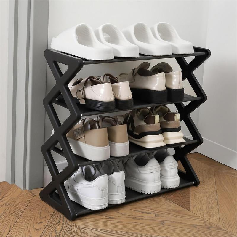 4-layer Stackable Shoe Organizer Storage Rack, 1 Count Tube Shoe Shelf ...