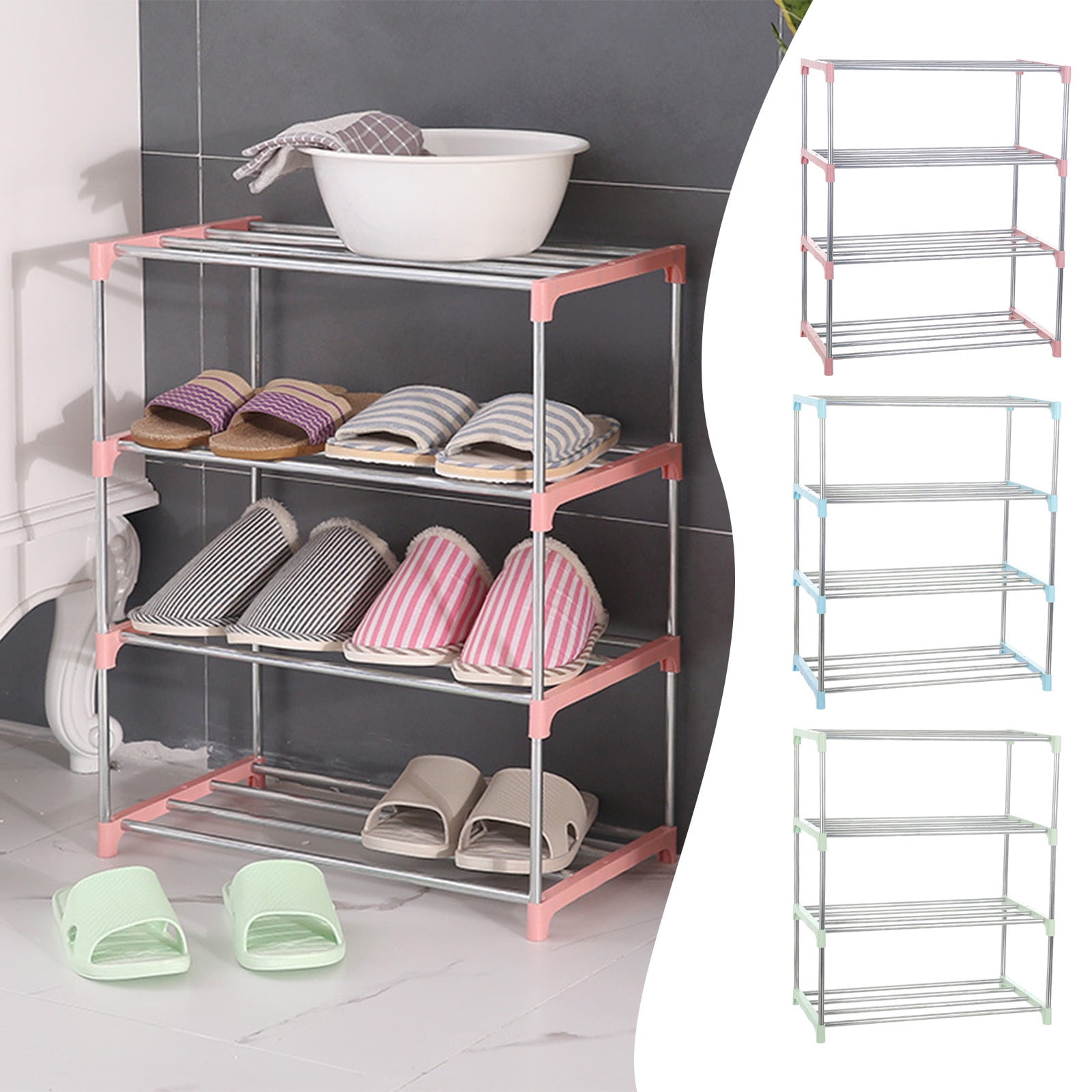 4-layer Stackable Shoe Rack, Small Shoe Storage, Entryway Organizer ...