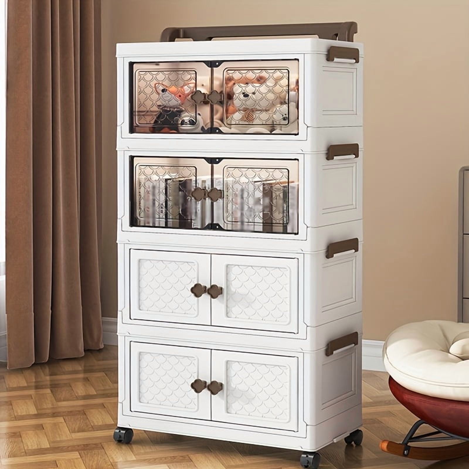 XHSGX Plastic Storage Cabinet with 4-Layer Foldable Drawers, Large ...